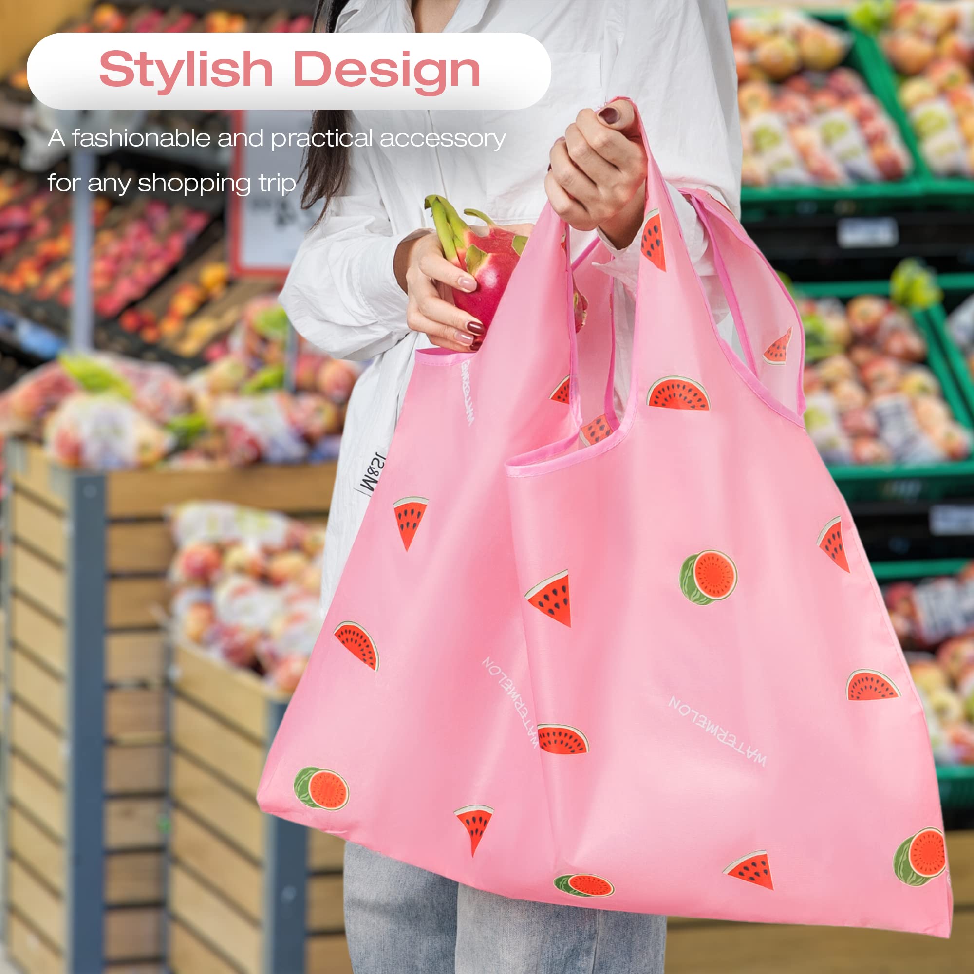 M&Sl Set of 4 Reusable Grocery Bags - Washable, Foldable, Packable Tote bags with Large Handles. Heavy Duty- Eco-Friendly Shopping Bags.