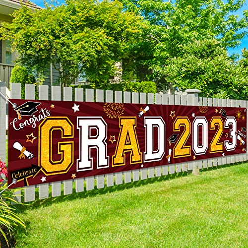 2023 Graduation Yard Sign Congrats Grad Lawn Sign Decorations Giant Maroon Class of 2023 Banner for Graduation Party Supplies(Maroon)
