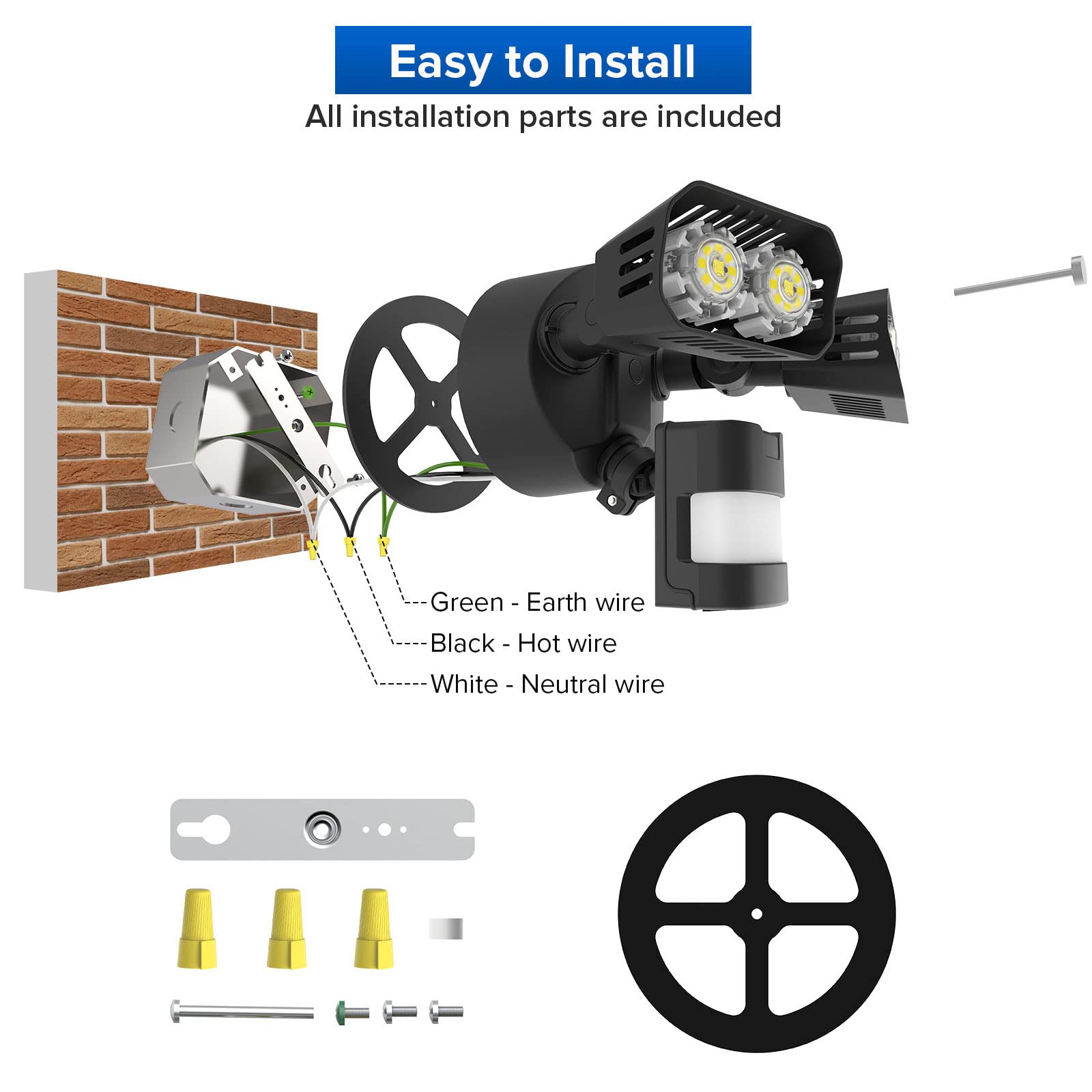 SANSI LED Security Lights, 18W (150Watt Incandescent Equiv.) Motion Sensor Lights, 1800lm 5000K Daylight Waterproof Outdoor Floodlights with Adjustable Dual-Head