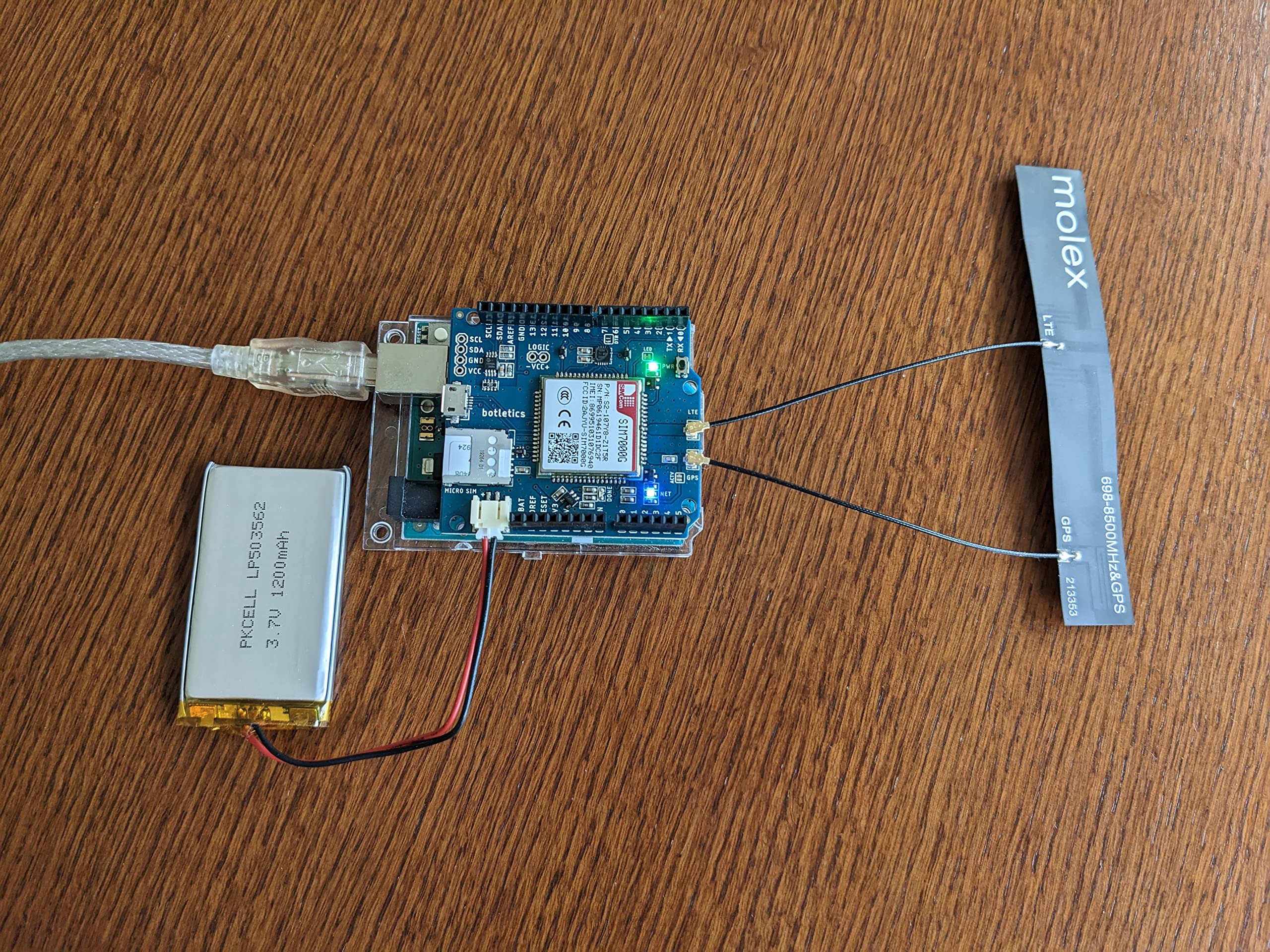 Botletics SIM7000 LTE CAT-M1 NB-IoT Cellular + GPS + Antenna Shield Kit for Arduino (SIM7000A)