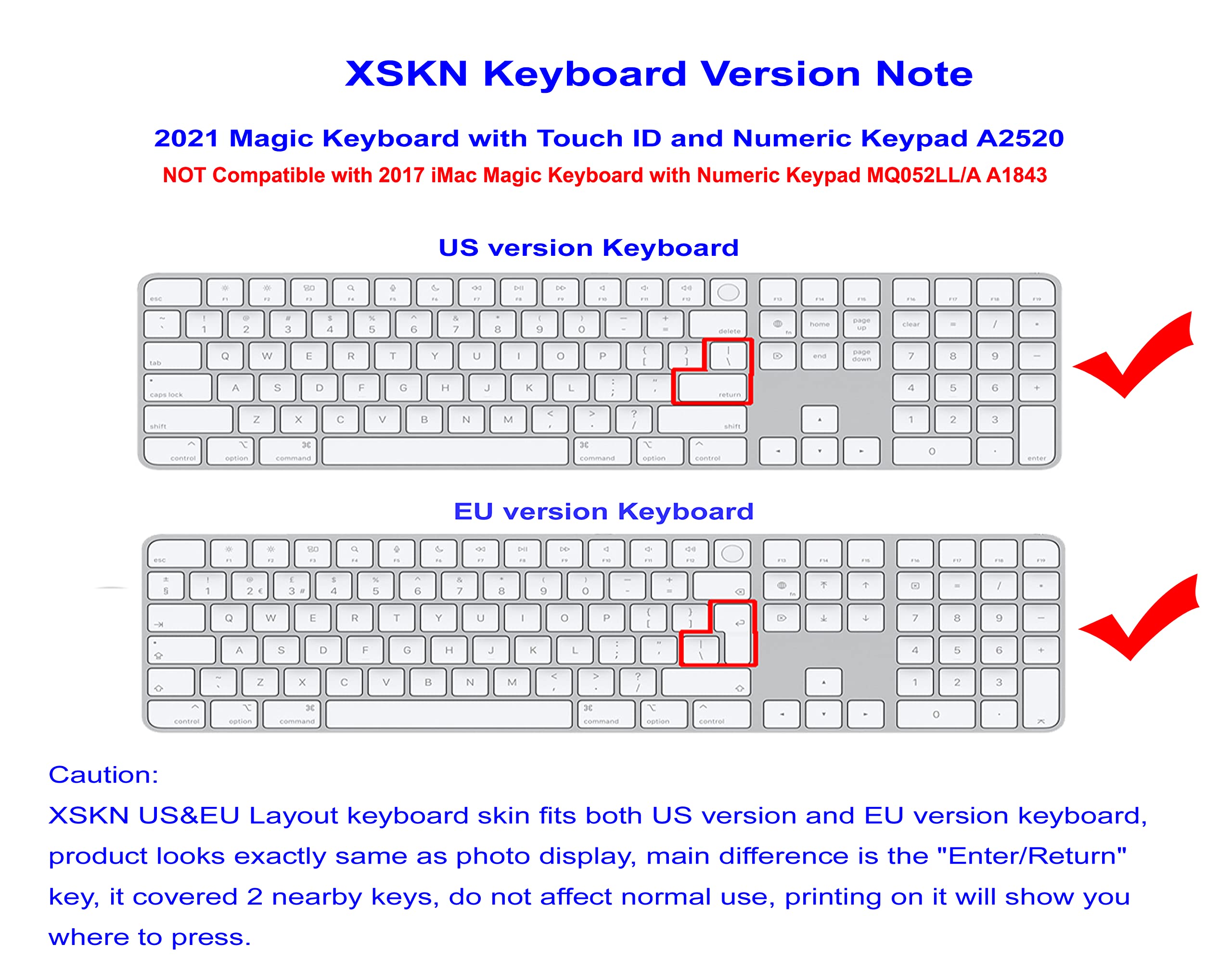 XSKN Arabic Black Silicone Keyboard Cover Skin for 2021 Released Apple 24 inches iMac M1 Chip Magic Keyboard with Touch ID and Numeric Keypad Model A2520 Keyboard Accessories - EU&US Version, K-391