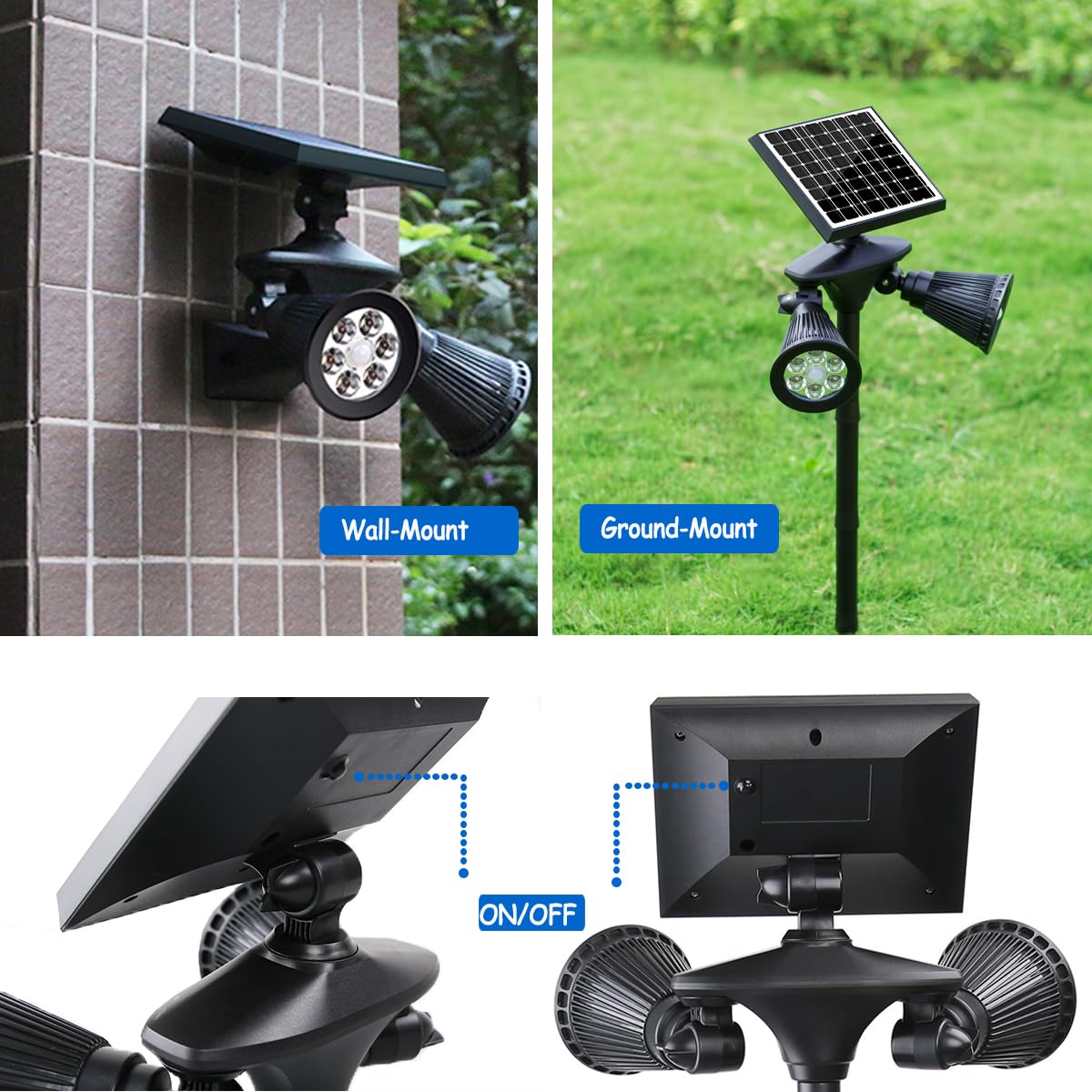 GUYULUX Solar Motion Lights Outdoor, Motion Activated & Always On, 3 Lighting Mode, Unique Optical Security Lights Dusk to Dawn, Solar Powered Flag Spotlights for Yard, Patio, Garden (0509-1P-LB)