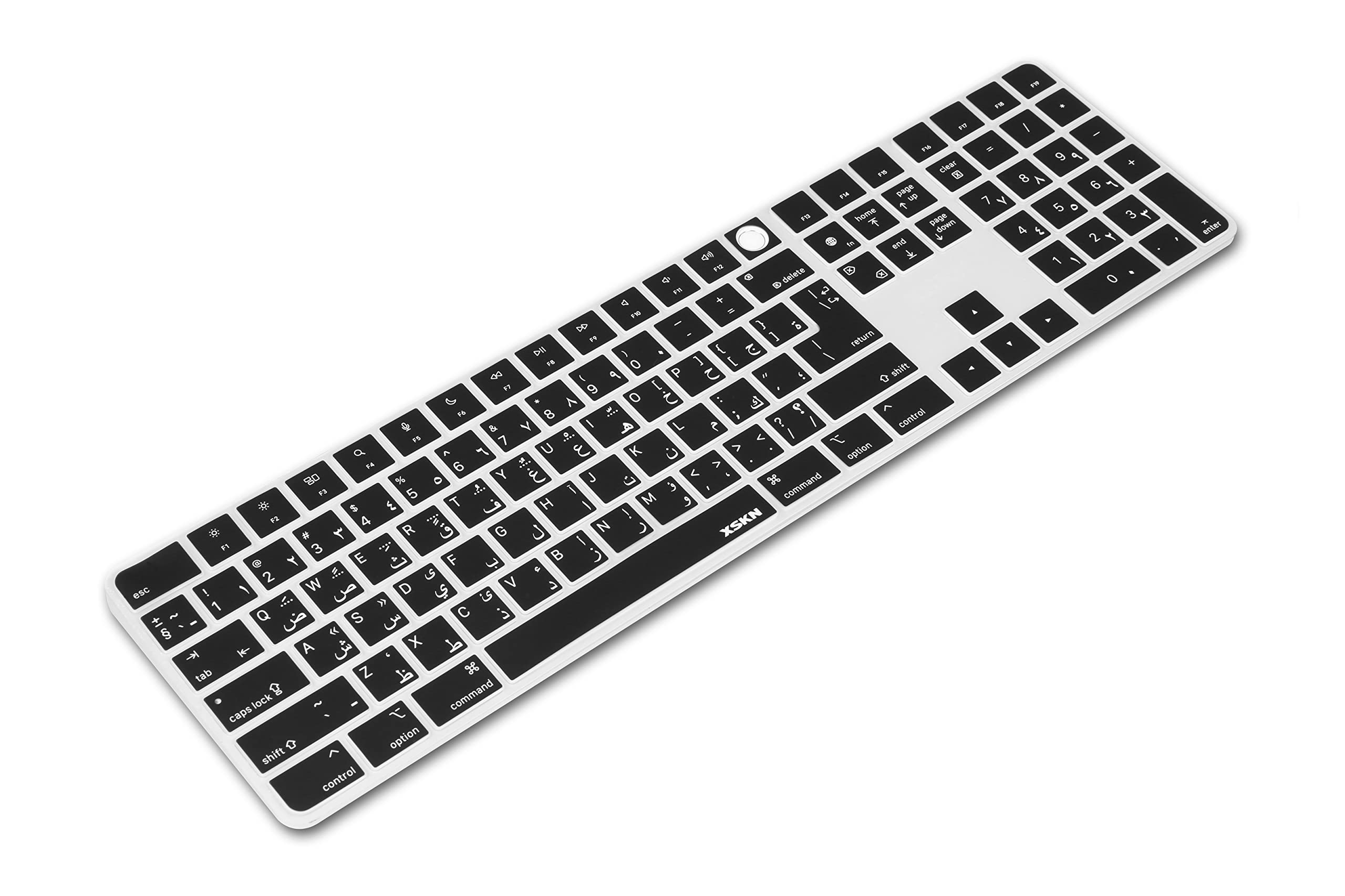 XSKN Arabic Black Silicone Keyboard Cover Skin for 2021 Released Apple 24 inches iMac M1 Chip Magic Keyboard with Touch ID and Numeric Keypad Model A2520 Keyboard Accessories - EU&US Version, K-391