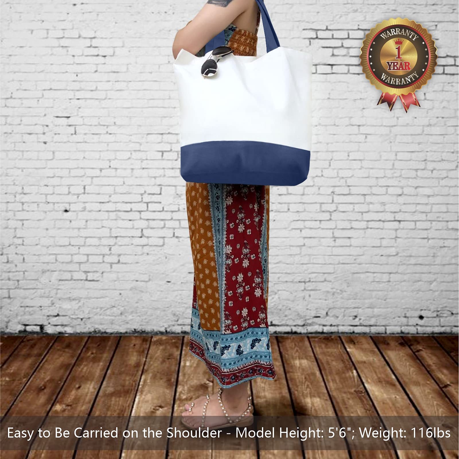 TOPDesign 1-Pack Super Strong Large 12oz Cotton Canvas Tote Bag, Reusable Grocery Shopping Cloth Bag, Fashionable Two-Tone Totes for Crafts, DIY Your Creative Designs