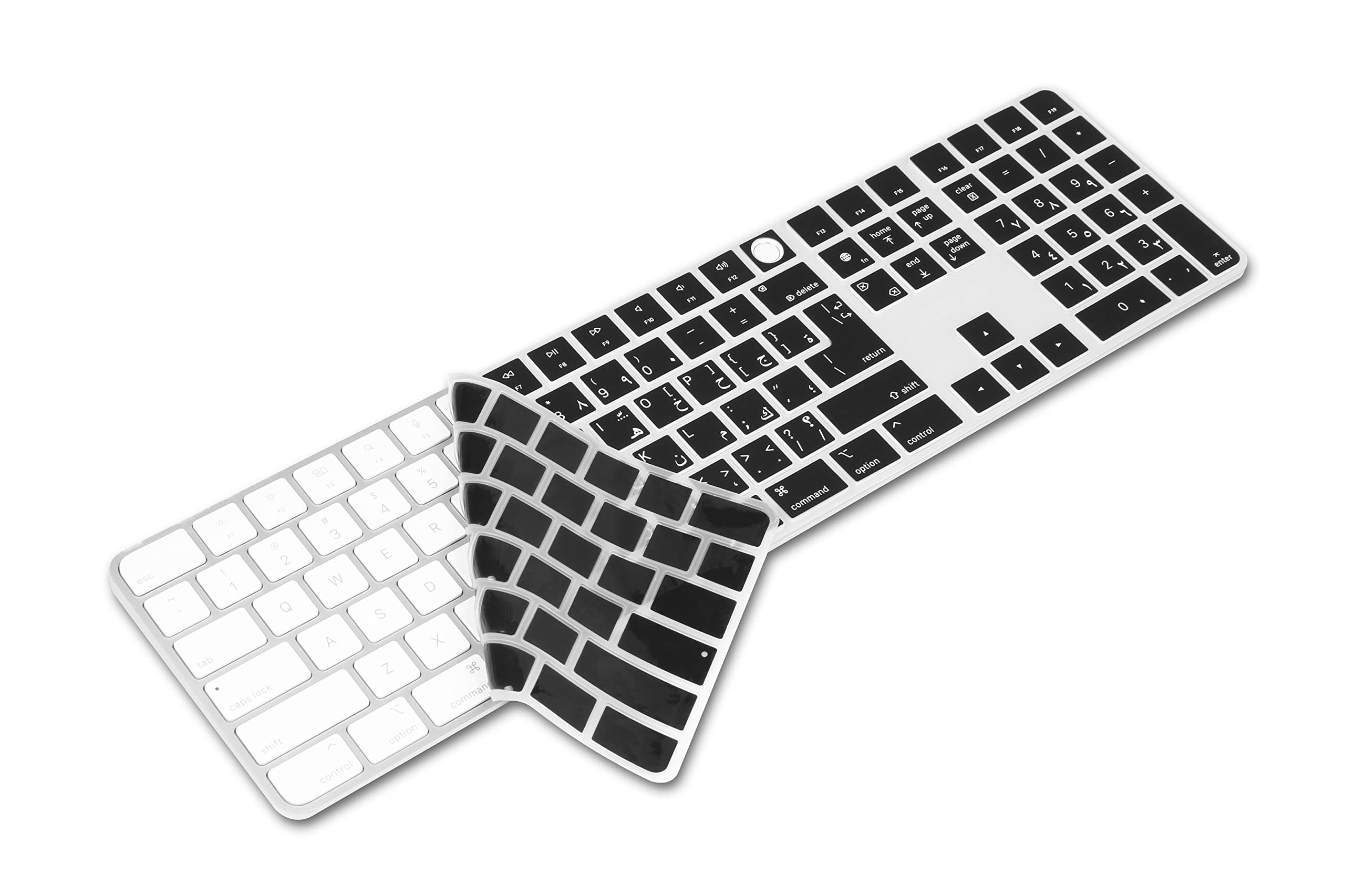 XSKN Arabic Black Silicone Keyboard Cover Skin for 2021 Released Apple 24 inches iMac M1 Chip Magic Keyboard with Touch ID and Numeric Keypad Model A2520 Keyboard Accessories - EU&US Version, K-391
