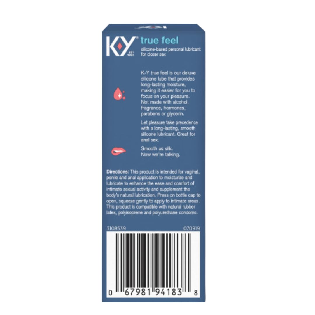 K-Y True Feel Lube, Personal Lubricant, Silicone-Based Formula, Safe to Use with Condoms, For Men, Women and Couples, 1.5 FL OZ (Pack of 2)