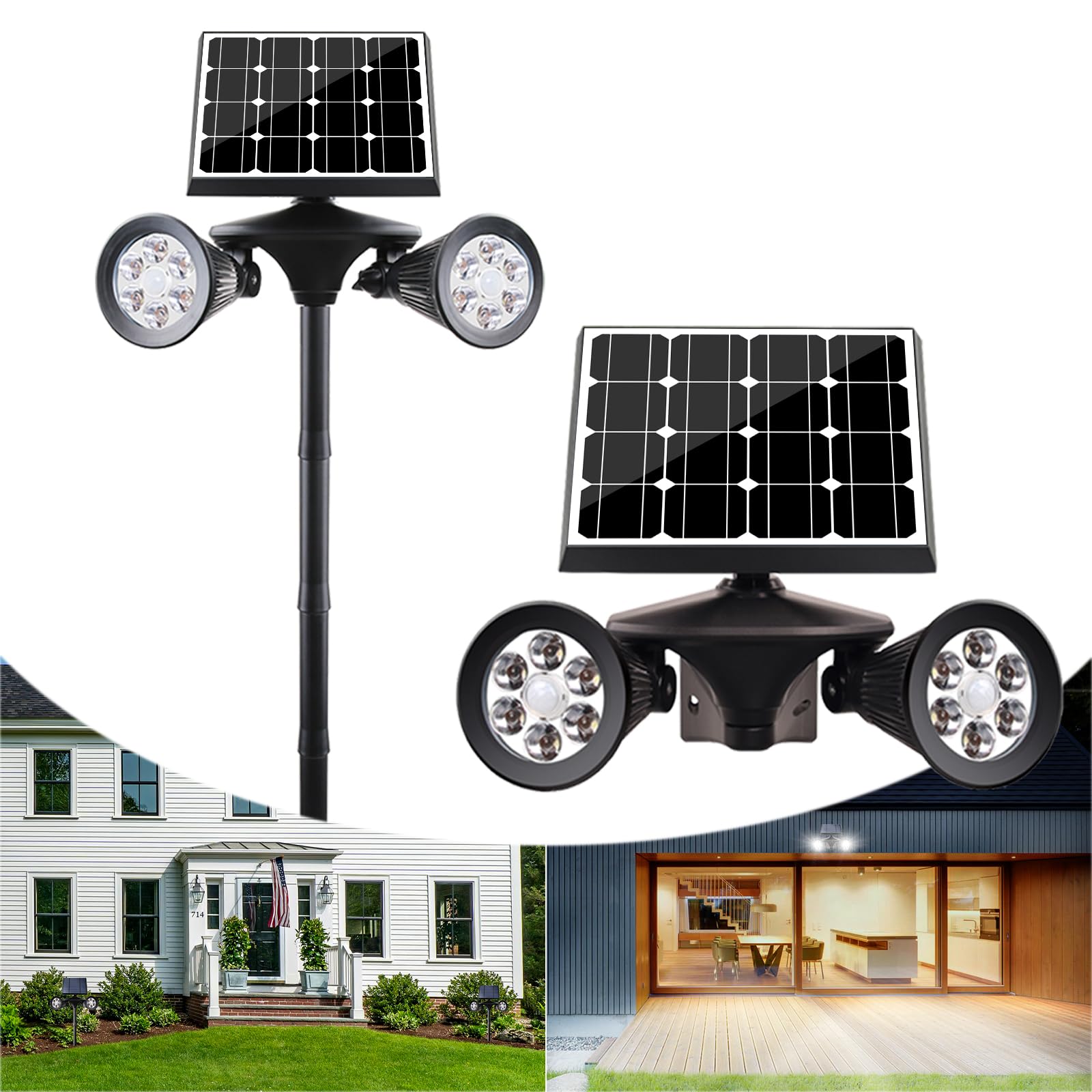 GUYULUX Solar Motion Lights Outdoor, Motion Activated & Always On, 3 Lighting Mode, Unique Optical Security Lights Dusk to Dawn, Solar Powered Flag Spotlights for Yard, Patio, Garden (0509-1P-LB)