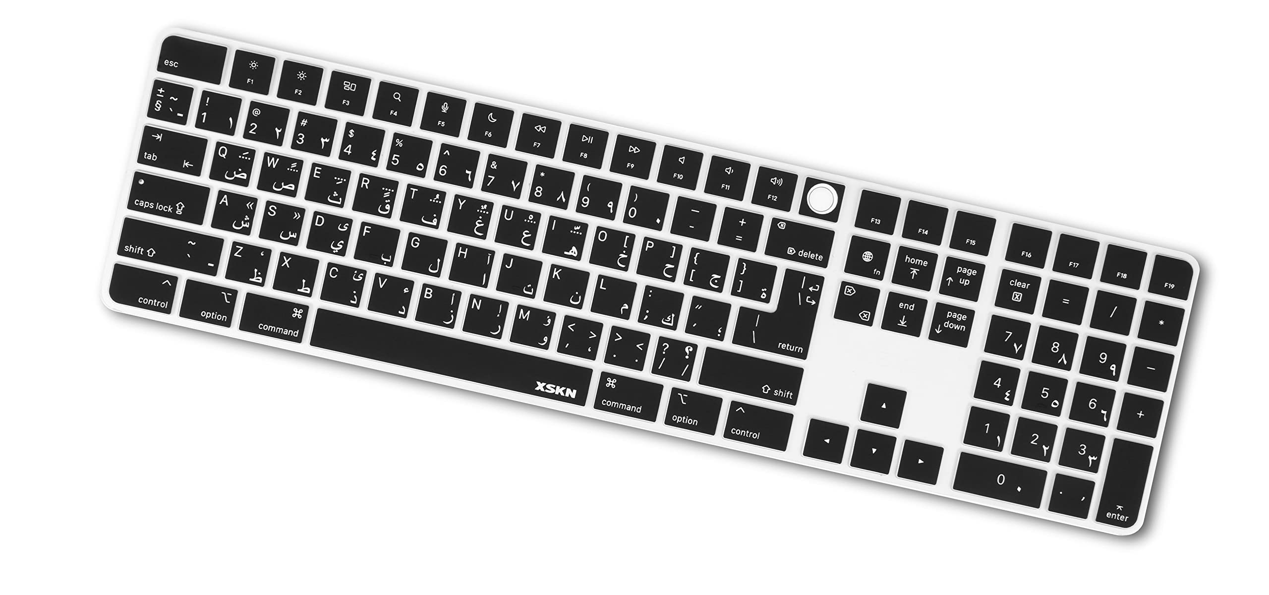 XSKN Arabic Black Silicone Keyboard Cover Skin for 2021 Released Apple 24 inches iMac M1 Chip Magic Keyboard with Touch ID and Numeric Keypad Model A2520 Keyboard Accessories - EU&US Version, K-391