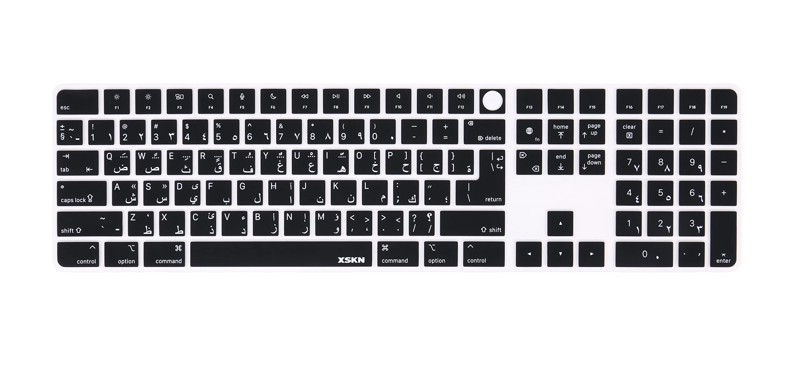 XSKN Arabic Black Silicone Keyboard Cover Skin for 2021 Released Apple 24 inches iMac M1 Chip Magic Keyboard with Touch ID and Numeric Keypad Model A2520 Keyboard Accessories - EU&US Version, K-391