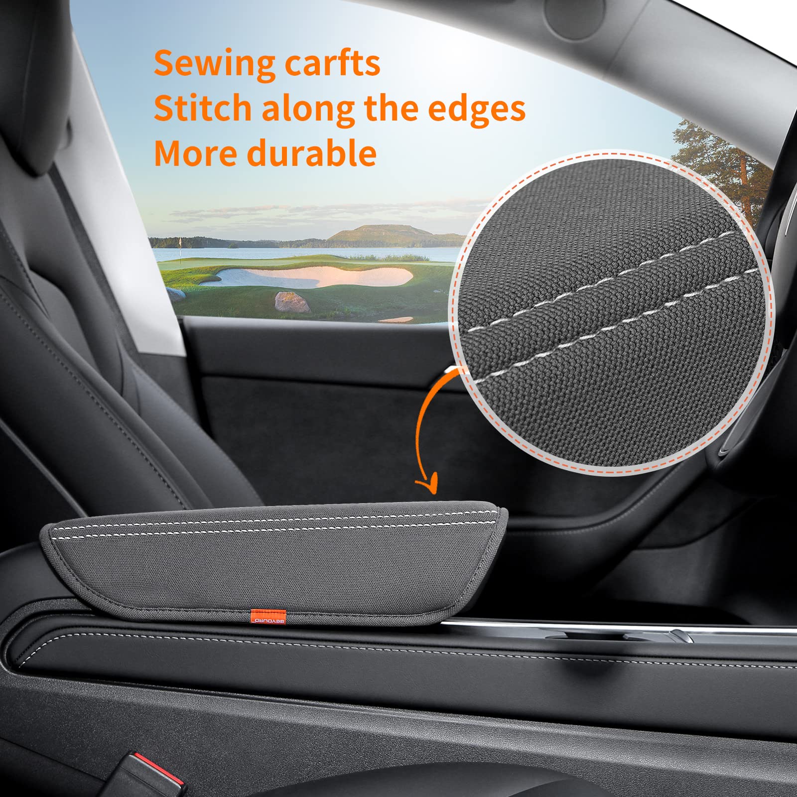 BEYOURD Armrest Cover fit for Tesla Model 3 Model Y, Soft Cloth Center Console Cover, Washable Armrest Box Cover, Non Slip Middle Console Protector Pad, Grey