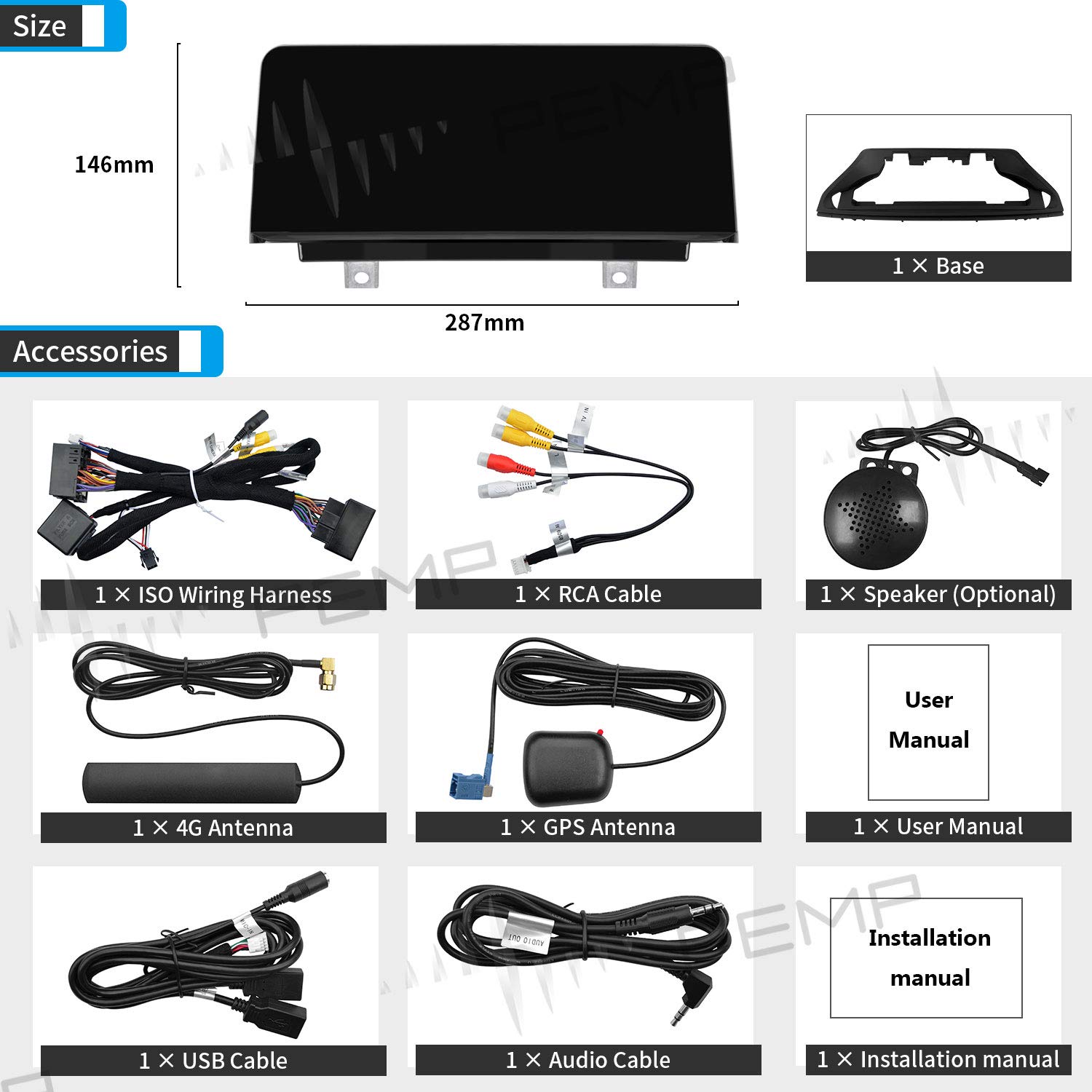 PEMP 10.25" F48 Android 10 IPS 1920x720 HD Screen, Qualcomm 8core 4+64GB CarPlay Android Auto Use The OEM Bluetooth get The Sound for BMW X1 F48 (2016-2017) NBT