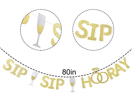 YESSWL Sip Sip Hooray Banner - Gold Glitter Bachelorette Wedding Engagement Birthday Party Decorations,bridal Shower Decoration,photo Booth Props