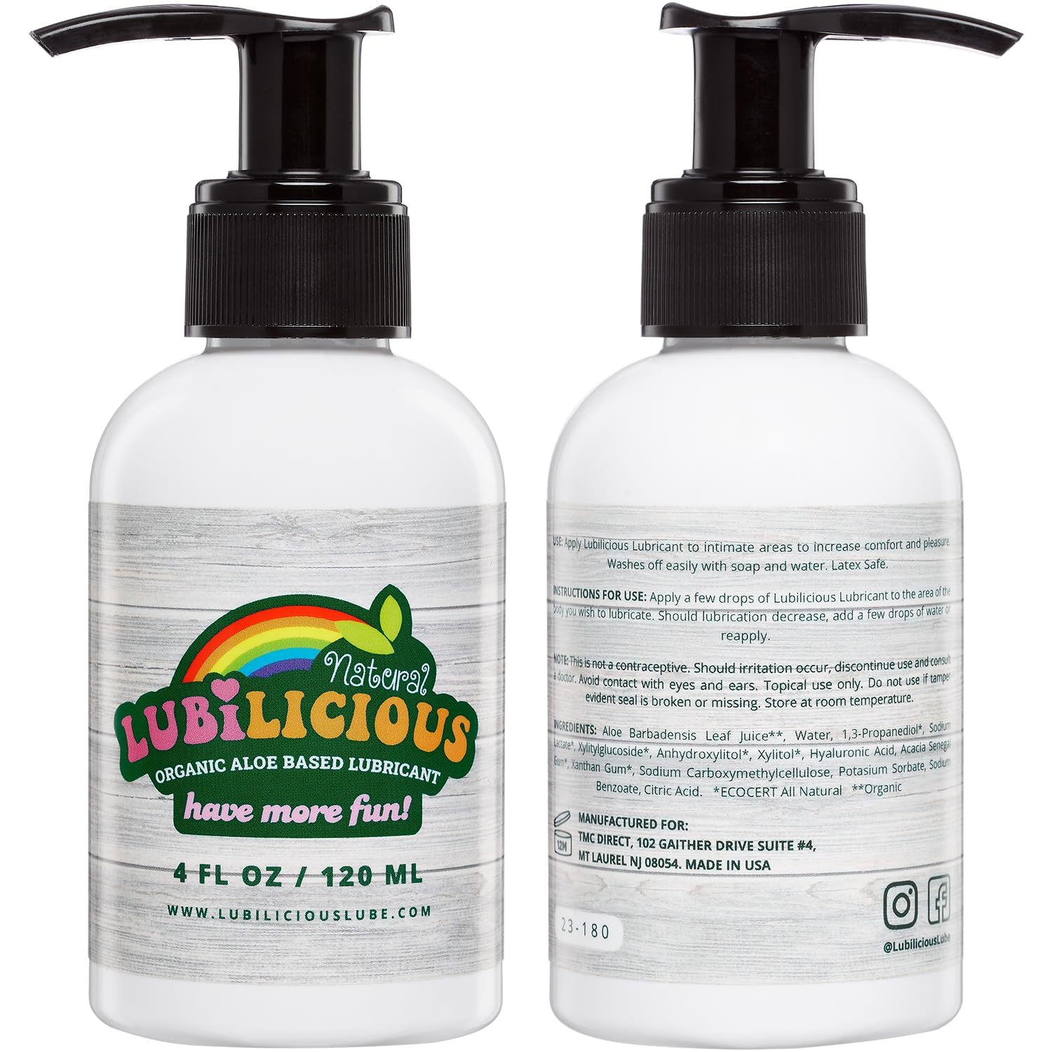 Lubilicious Organic Aloe Water Based Personal Lubricant - Natural Lube - Aloe Lube - Natural Lubricant - Water Based Lube Gel Glycerin Paraben Free - Personal Lube