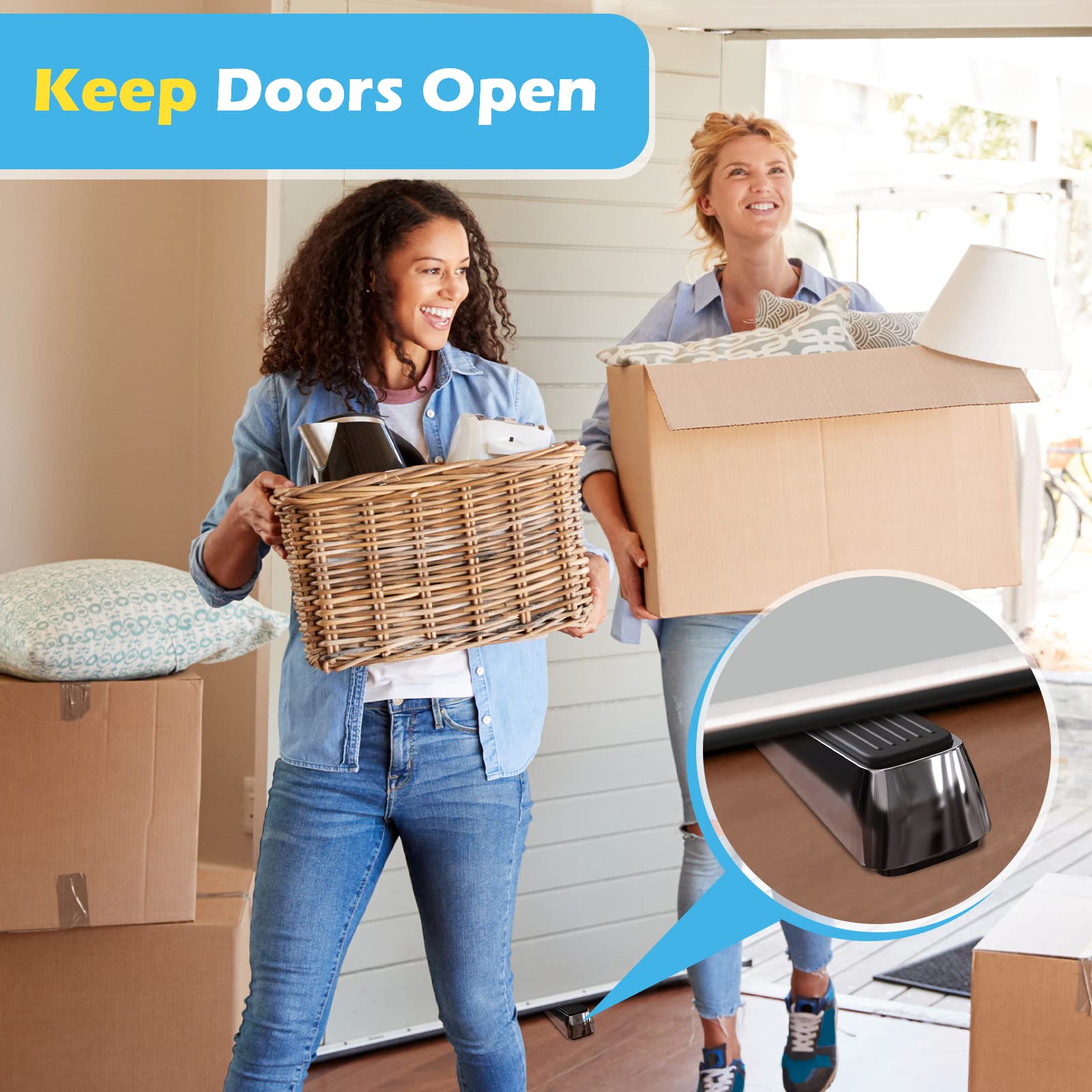 4-Pack Door Stoppers Set Bundle, Magnetic Door Stop and Heavy Duty Wedge Door Stoppers for Bottom of Door