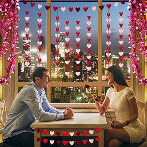 Valentines Day Decor, Valentine's Banner Heart Garland, Felt Valentines Banner Tinsel Garland Red Hanging Ornaments, Valentines Decorations for Home Wall Fireplace, Romantic Decor Special Night Party