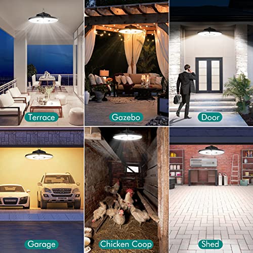 CLY Solar Shed Light Indoor Outdoor 152LED Motion Sensor Pendant Light 1000LM, Dimmable 2500K-6500K Remote Control 5 Modes Timer Memory Function Hanging Solar Lights for Garage Barn Patio Gazebo