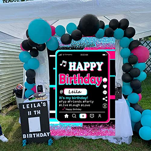TIK TOC Backdrop Personalized Name with a Marker Music Birthday Party Decorations,Large Birthday Party Backdrop for Teens Social Media Theme Birthday Party
