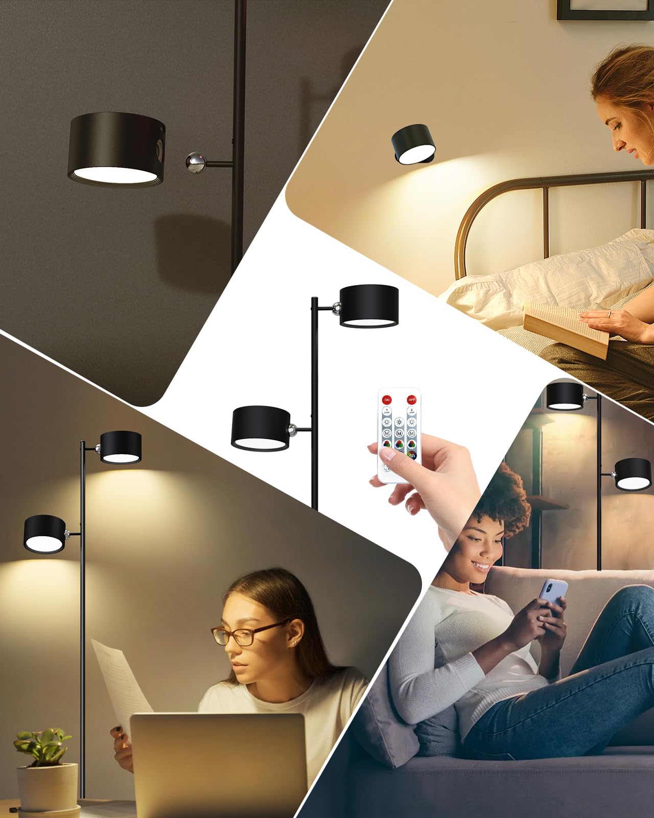 Floor Lamps,LED Tall Standing Pole Lights with Touch&Remote Control, Rechargeable Battery, Standard Dloor lamp with 3 Color Tempes&3 Brightness,RGB&4 Ambience Modes for Reading/Living Room/Sofa/Gaming