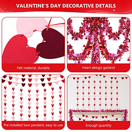 Valentines Day Decor, Valentine's Banner Heart Garland, Felt Valentines Banner Tinsel Garland Red Hanging Ornaments, Valentines Decorations for Home Wall Fireplace, Romantic Decor Special Night Party