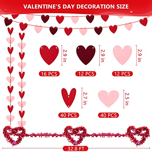 Valentines Day Decor, Valentine's Banner Heart Garland, Felt Valentines Banner Tinsel Garland Red Hanging Ornaments, Valentines Decorations for Home Wall Fireplace, Romantic Decor Special Night Party