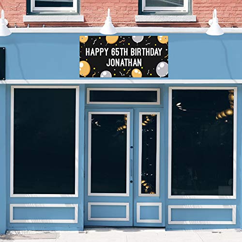 Birthday Graduation Retirement Celebration 2 Line Custom Text 24"x51" Happy Birthday Balloon Personalized Large Vinyl Banner Silver-Gold
