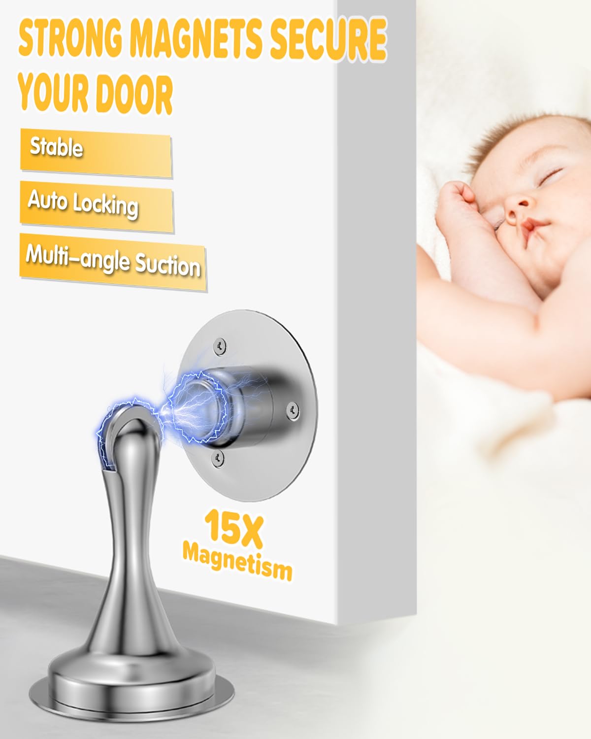 4-Pack Door Stoppers Set Bundle, Magnetic Door Stop and Heavy Duty Wedge Door Stoppers for Bottom of Door
