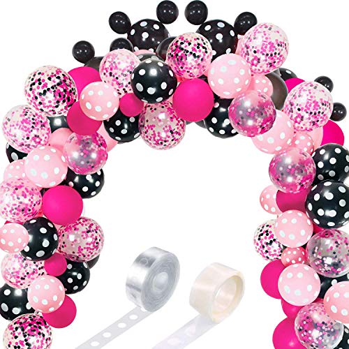 117 Mouse Balloon Garland Arch Kit Black Red White Gold/Rose Red Pink Balloon Garland Arch and Balloon Strip for Mouse Theme Party Baby Shower Birthday Wedding Decoration (Pink Rose Red Mouse Color)