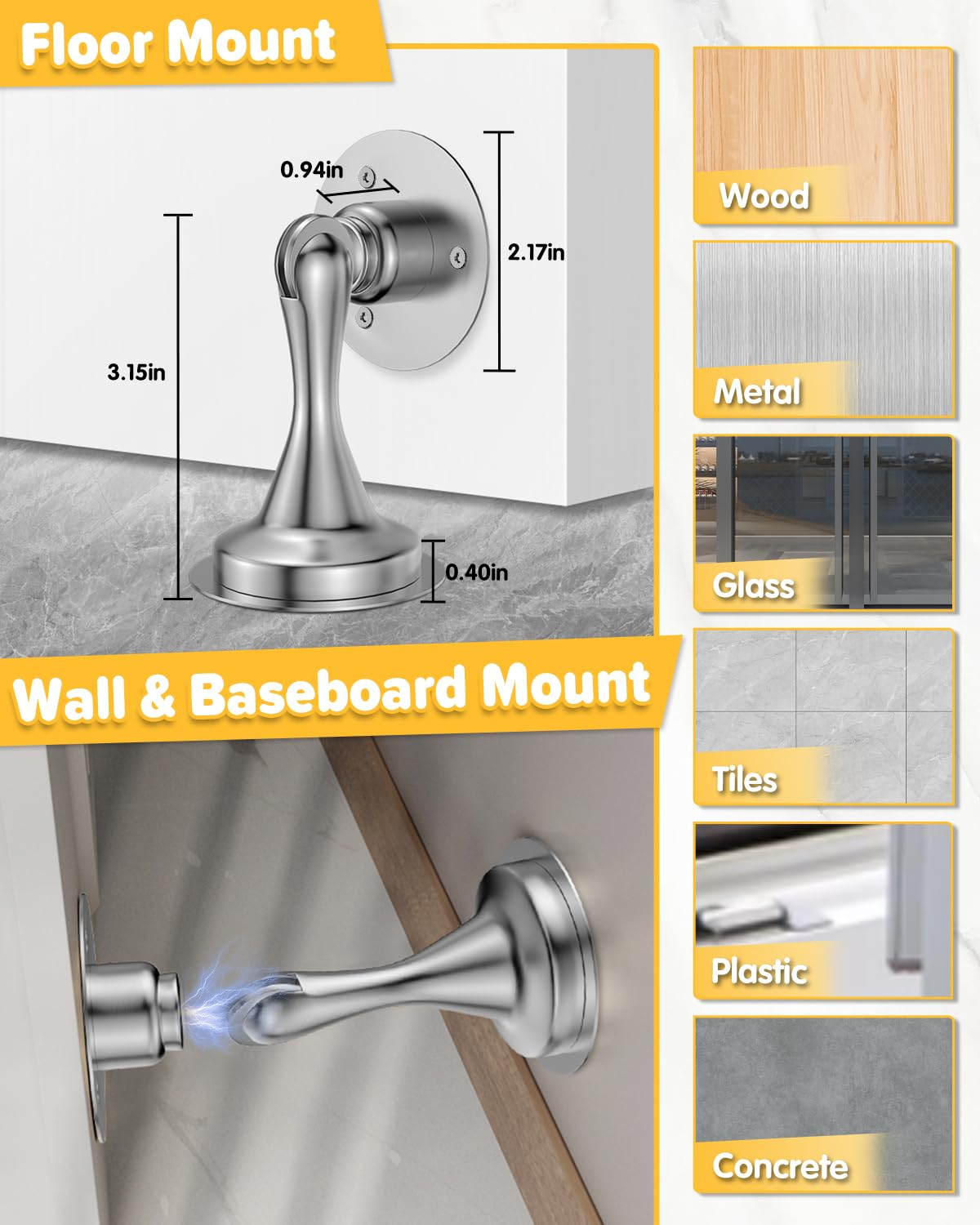 4-Pack Door Stoppers Set Bundle, Magnetic Door Stop and Heavy Duty Wedge Door Stoppers for Bottom of Door