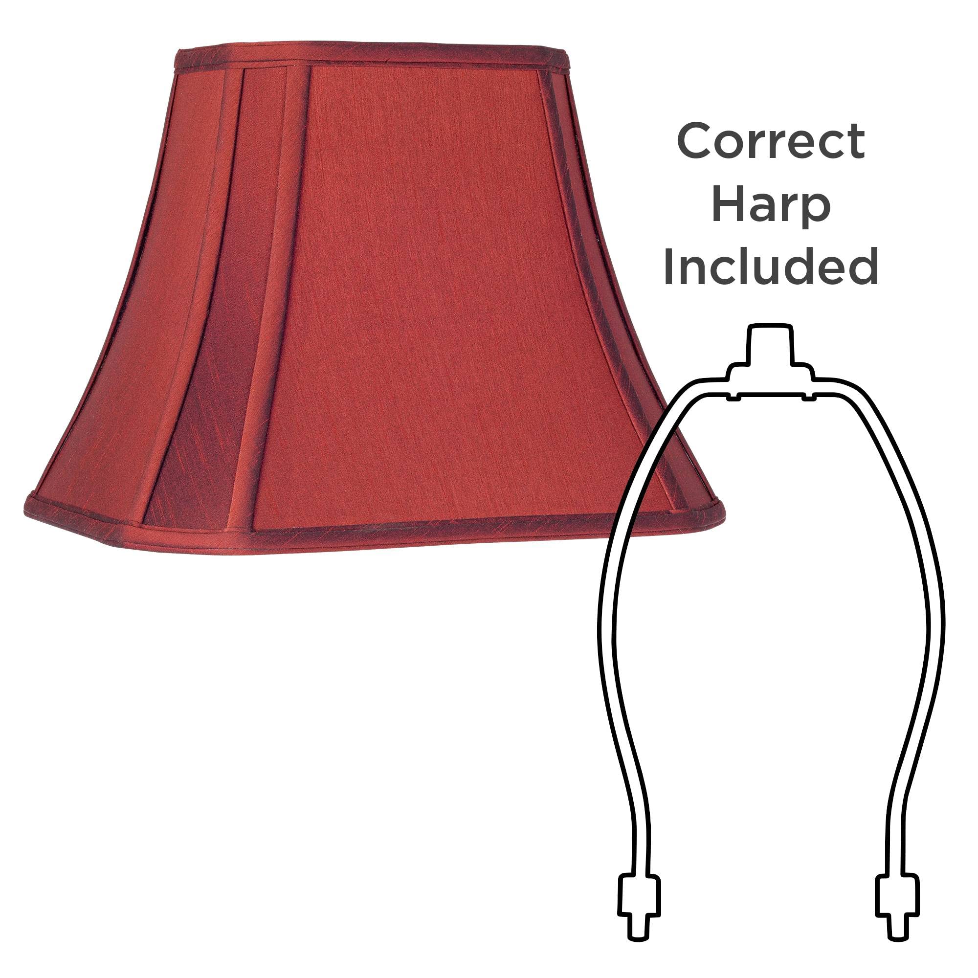 Set of 2 Cut-Corner Rectangular Lamp Shades Red Medium 8" Wide x 6" Deep at Top and 14" Wide x 11" Deep at Bottom and 11" High Spider with Replacement Harp and Finial Fitting - Springcrest