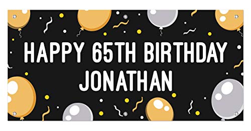 Birthday Graduation Retirement Celebration 2 Line Custom Text 24"x51" Happy Birthday Balloon Personalized Large Vinyl Banner Silver-Gold
