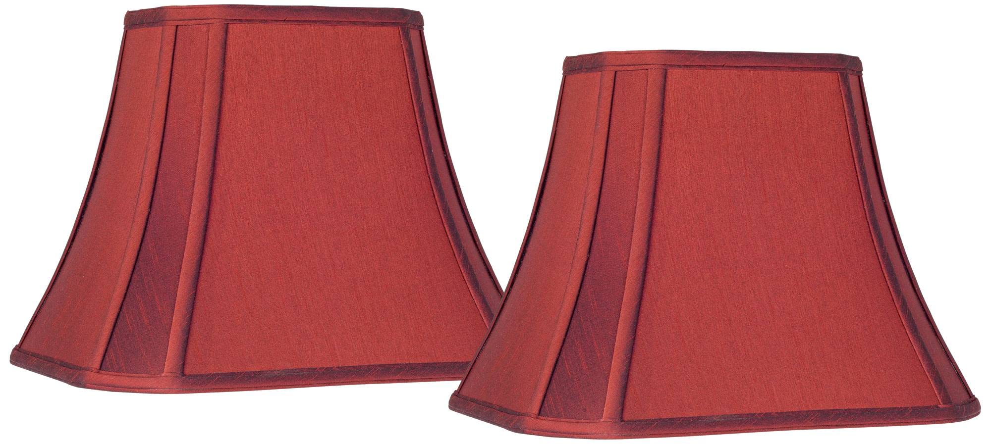Set of 2 Cut-Corner Rectangular Lamp Shades Red Medium 8" Wide x 6" Deep at Top and 14" Wide x 11" Deep at Bottom and 11" High Spider with Replacement Harp and Finial Fitting - Springcrest
