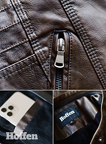 Hoffen Premium Vegan Leather Jacket for Women with Detachable Hood - Seitig Model (Coffee, S)