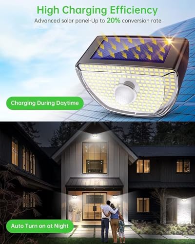 oditton Solar Security Lights, 3 Modes, IP65 Waterproof for Yard, Stairs, Garage, Fence, Porch, 200LED Solar Lights, Solar Motion Sensor Lights, Outdoor Solar Wall Lights, 1 Pack