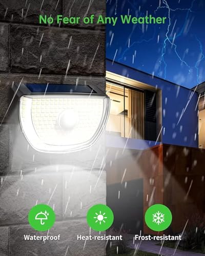oditton Solar Security Lights, 3 Modes, IP65 Waterproof for Yard, Stairs, Garage, Fence, Porch, 200LED Solar Lights, Solar Motion Sensor Lights, Outdoor Solar Wall Lights, 1 Pack