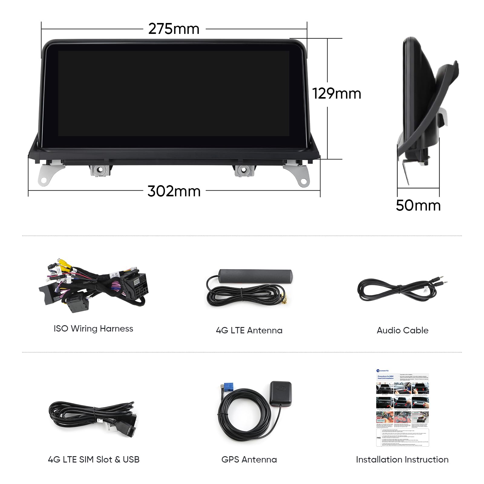 For BMW X5 E70 X6 E71 2011 2012 2013 CIC Upgrade Stereo Car Radio Qualcomm 665 (4GB + 64GB) Built-in 4G LTE Module GPS Navigation Wireless Apple CarPlay Android Auto 10.25 inch 1920 x 720 Touch Screen