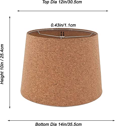 Double Drum Medium Lamp Shades Set of 2,14 Inches,Cork Leather Fabric Lampshade for Table Lamp and Floor Lamp, Hand Crafted lamp shade Spider Fitter Easy Assembly(12"x14"x10") (Brown(without harps))