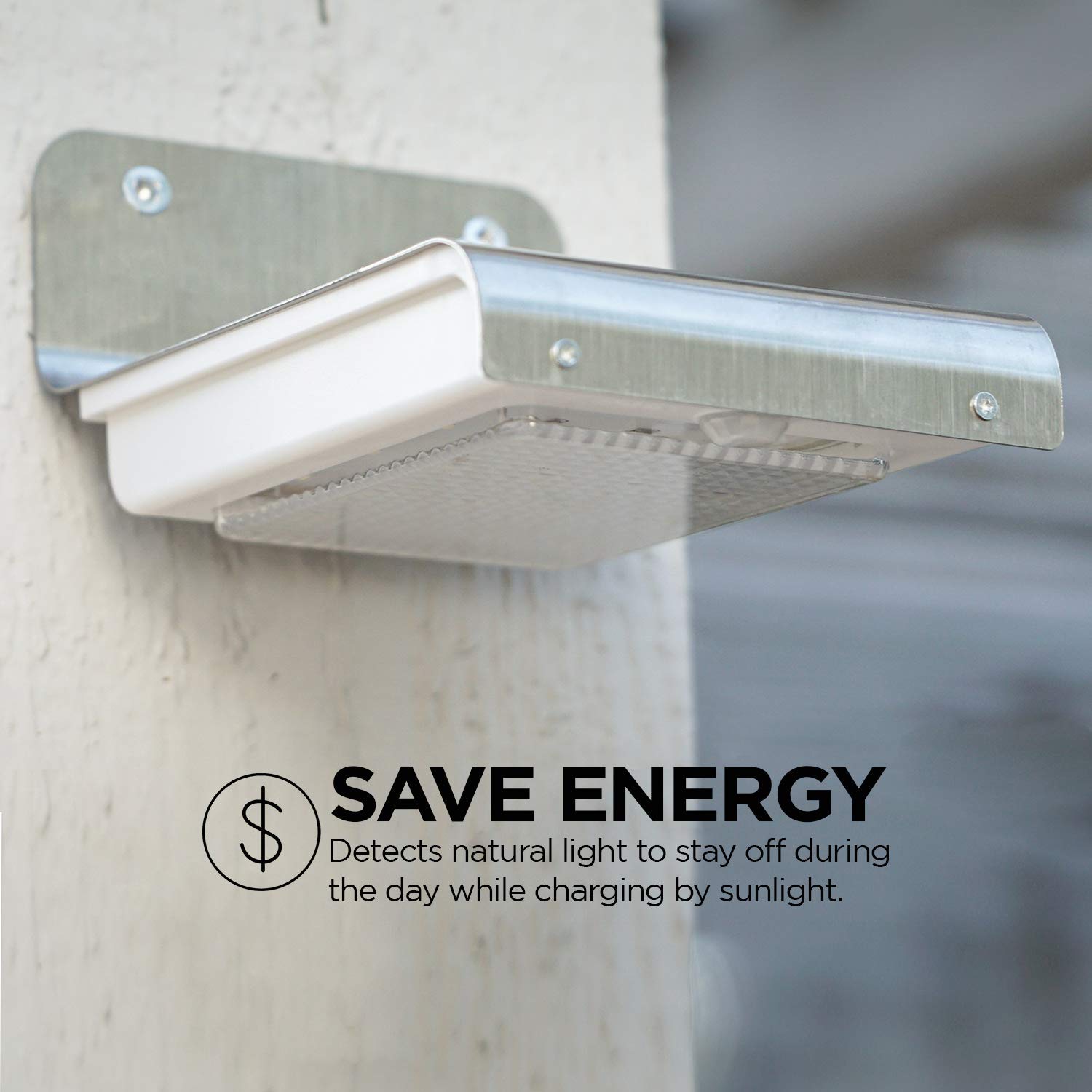Home Zone Security Solar Wall Lamp - Stainless Steel Motion Sensor Outdoor LED Wall Light, No Wiring Required 2-PK, Silver, ELJ7040V