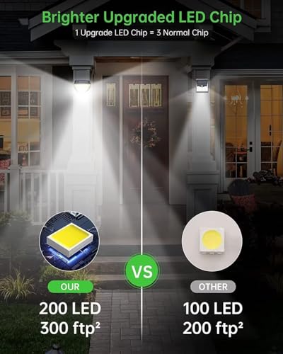 oditton Solar Security Lights, 3 Modes, IP65 Waterproof for Yard, Stairs, Garage, Fence, Porch, 200LED Solar Lights, Solar Motion Sensor Lights, Outdoor Solar Wall Lights, 1 Pack