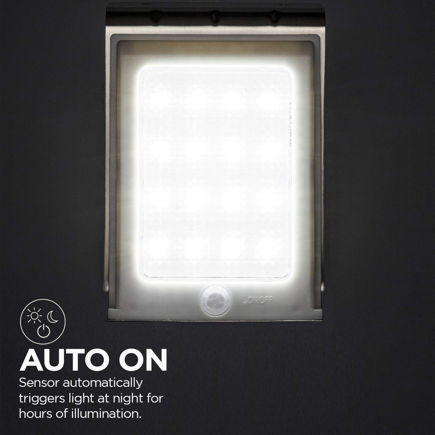 Home Zone Security Solar Wall Lamp - Stainless Steel Motion Sensor Outdoor LED Wall Light, No Wiring Required 2-PK, Silver, ELJ7040V