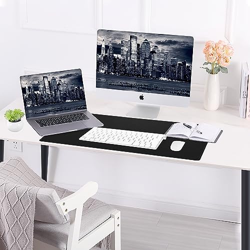 AFIING Leather Desk Pad Protector, Office Desk Mat, Large Mouse Pad, Desk mat for Keyboard and Mouse, Laptop Desk Pad, Waterproof Desk Writing Pad for Office and Home (Black, 23.6" x 13.7")