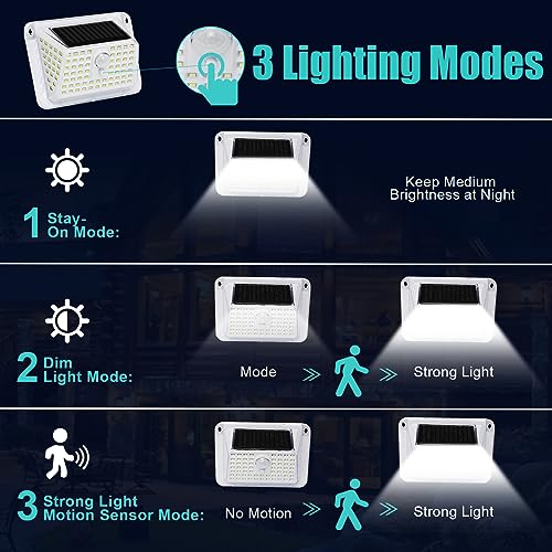 MMXIANG Solar Motion Sensor Lights Outdoor, 120-LEDs Solar Security Lights 3 Lighting Modes IP67 Waterproof Solar Fence Lights with 270°Wide Angle for Front Door, Yard, Garage, Deck - 4Pack