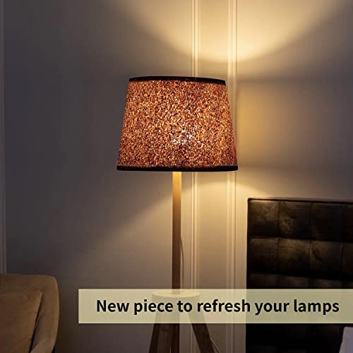 Double Drum Medium Lamp Shades Set of 2,14 Inches,Cork Leather Fabric Lampshade for Table Lamp and Floor Lamp, Hand Crafted lamp shade Spider Fitter Easy Assembly(12"x14"x10") (Brown(without harps))