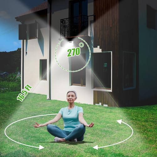 MMXIANG Solar Motion Sensor Lights Outdoor, 120-LEDs Solar Security Lights 3 Lighting Modes IP67 Waterproof Solar Fence Lights with 270°Wide Angle for Front Door, Yard, Garage, Deck - 4Pack