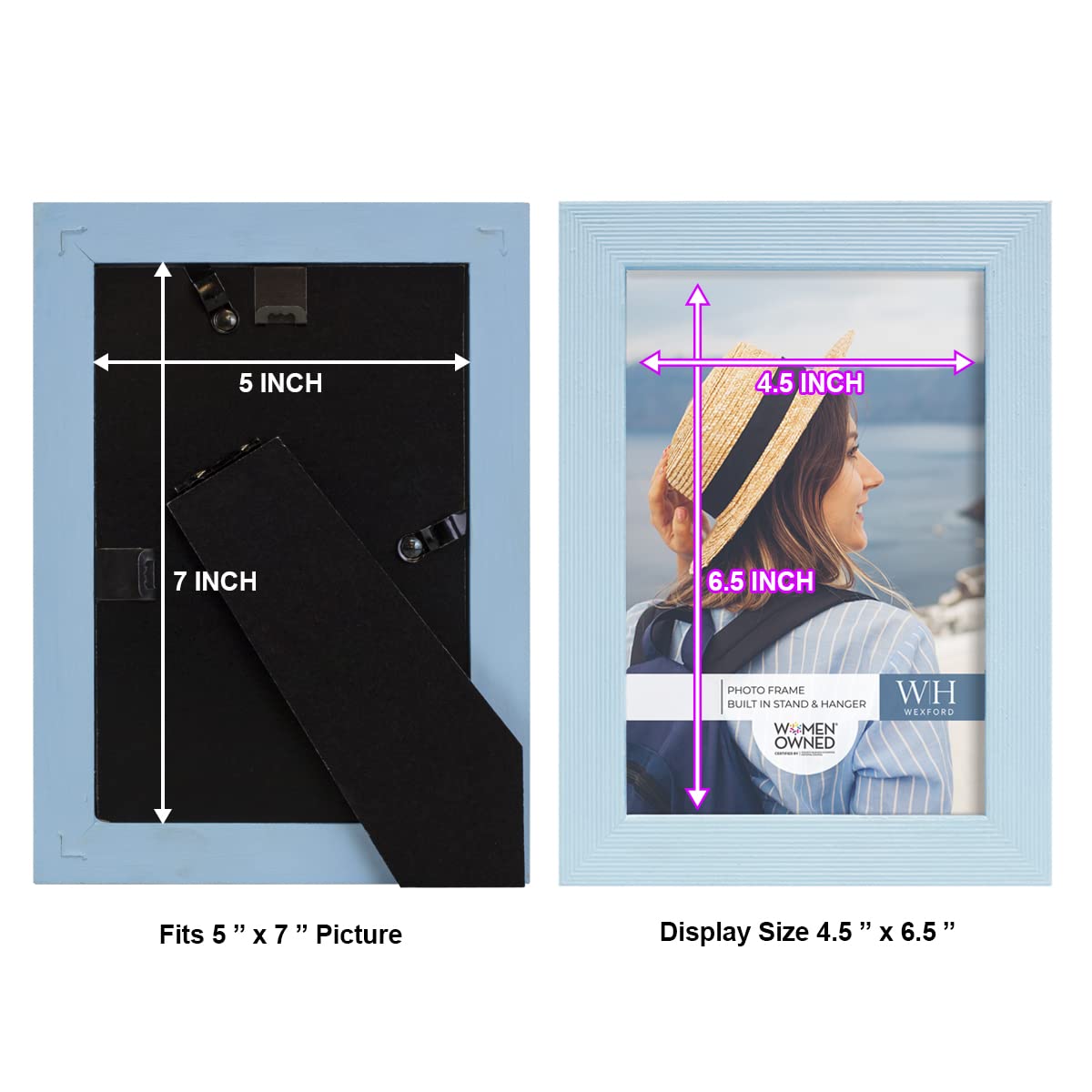Renditions Gallery 5x7 inch Picture Frame Modern Style Wood Pattern and High Definition Glass Ready for Wall and Tabletop Photo Display, Blue Frame