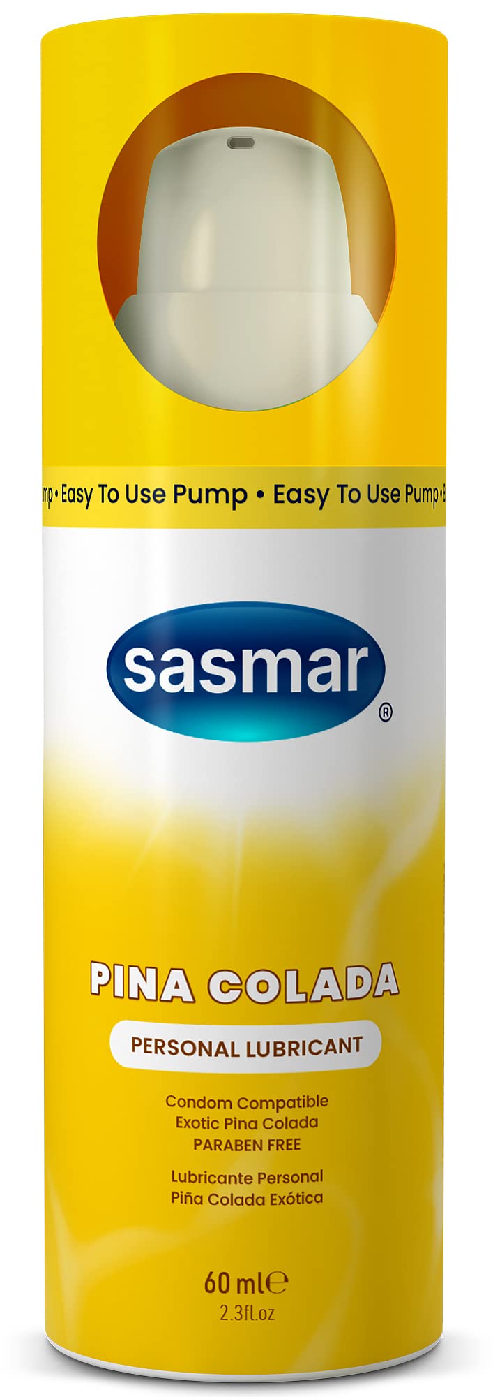 Sasmar Pina Colada Flavored Lubricant - Water-Based Personal Lube for Men, Women - Feels Natural, Long Lasting Formula, Paraben Free, Toy-Friendly and Condom Safe, Oral Lubricant for Couples - 60 ml
