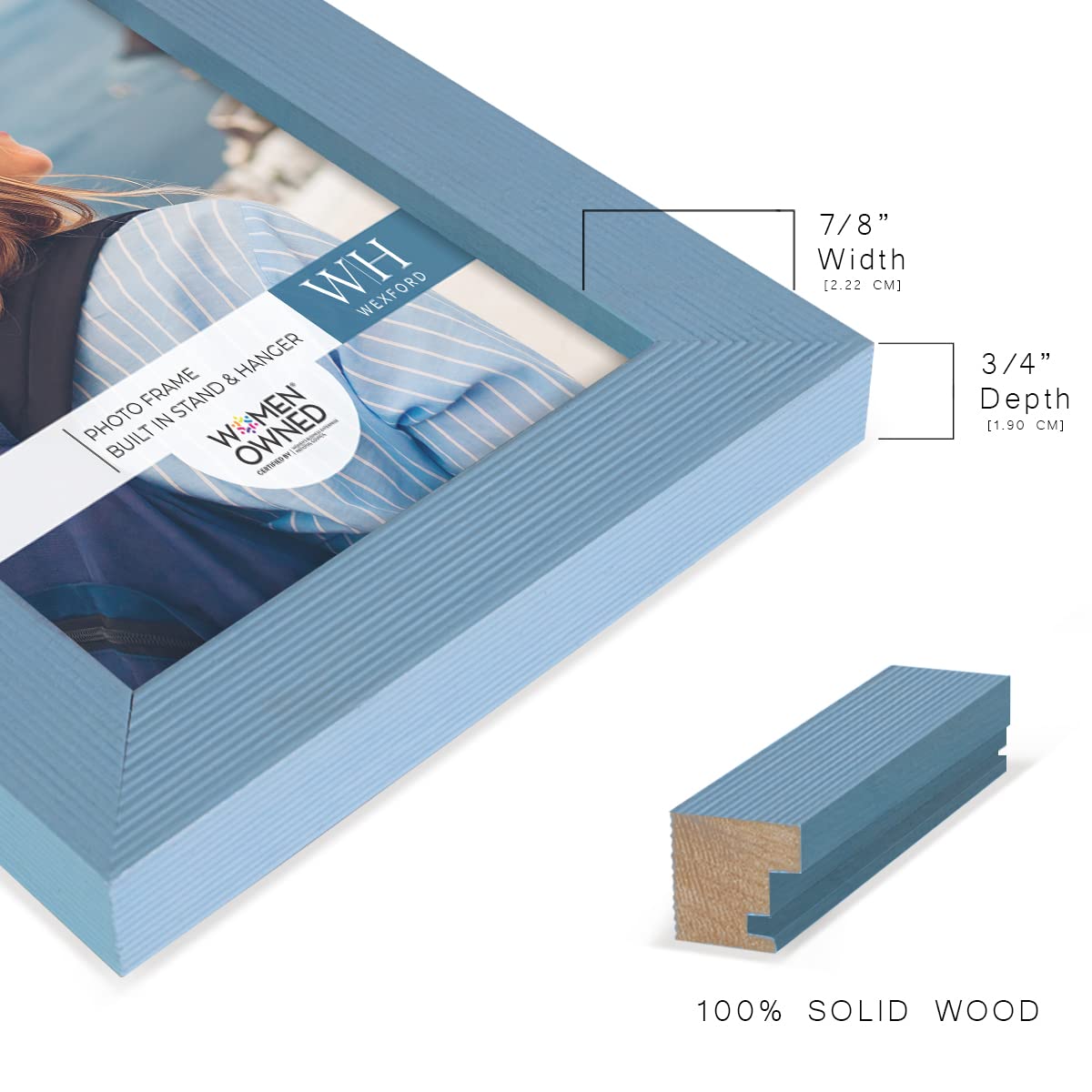 Renditions Gallery 5x7 inch Picture Frame Modern Style Wood Pattern and High Definition Glass Ready for Wall and Tabletop Photo Display, Blue Frame