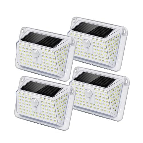 MMXIANG Solar Motion Sensor Lights Outdoor, 120-LEDs Solar Security Lights 3 Lighting Modes IP67 Waterproof Solar Fence Lights with 270°Wide Angle for Front Door, Yard, Garage, Deck - 4Pack