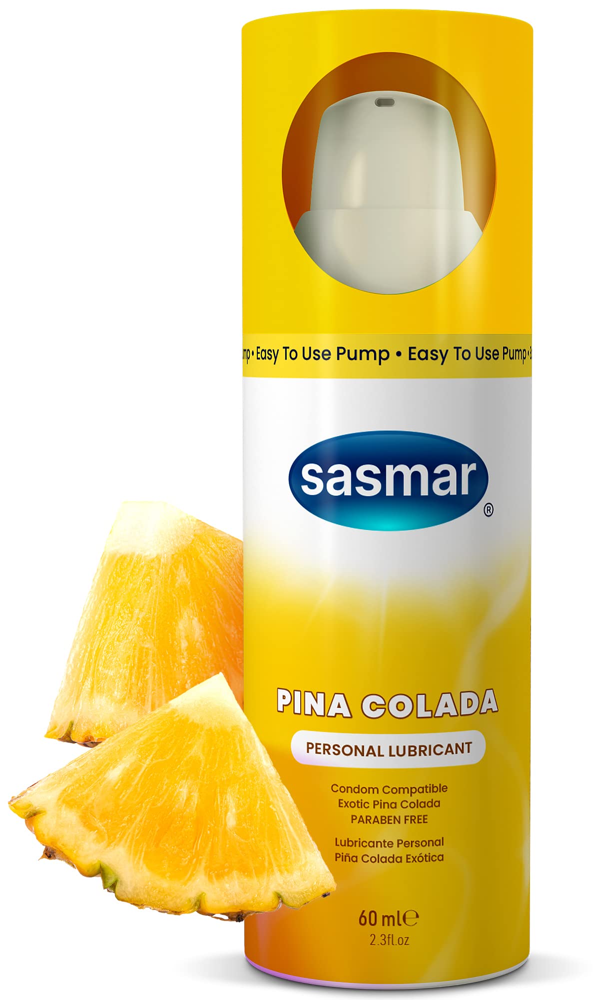 Sasmar Pina Colada Flavored Lubricant - Water-Based Personal Lube for Men, Women - Feels Natural, Long Lasting Formula, Paraben Free, Toy-Friendly and Condom Safe, Oral Lubricant for Couples - 60 ml