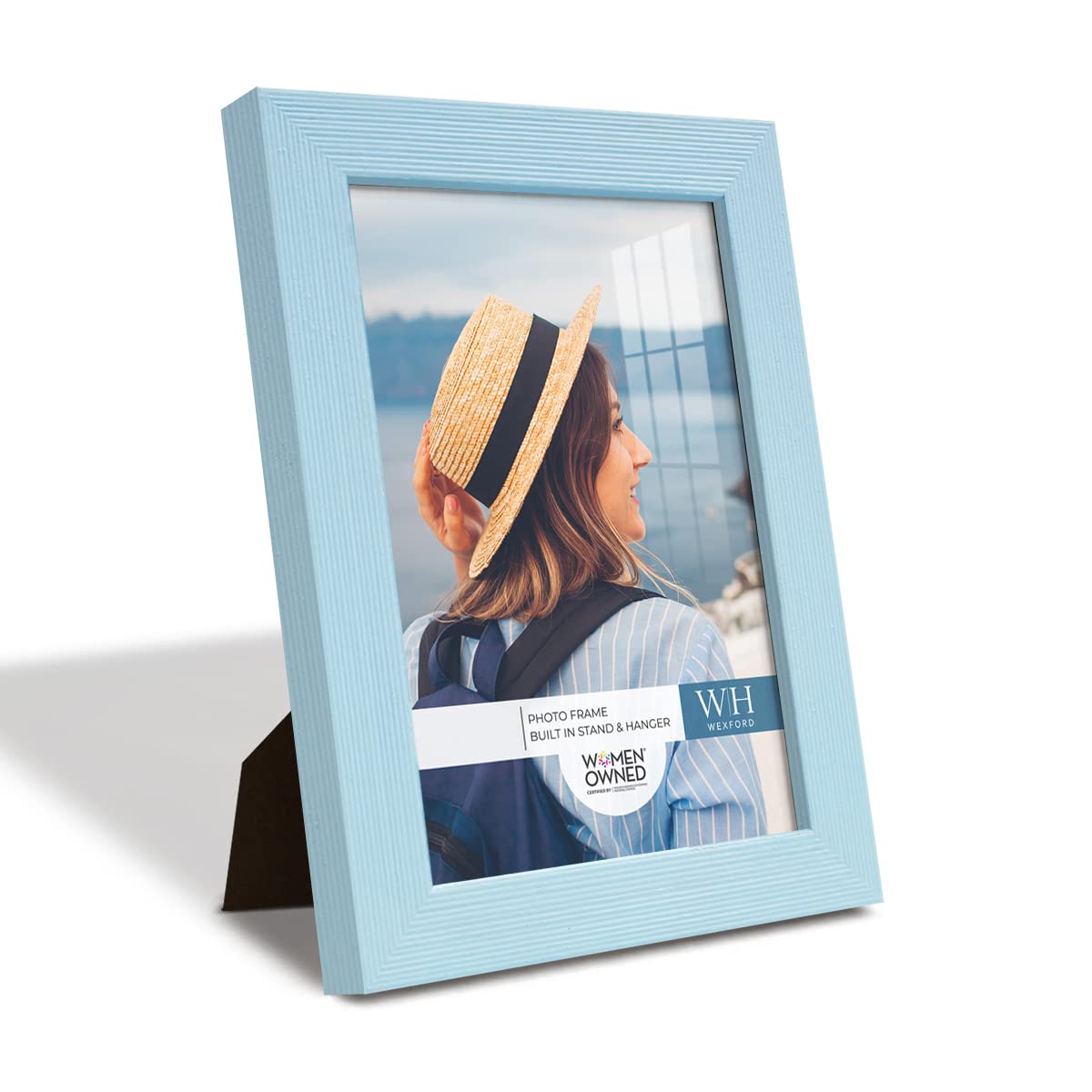 Renditions Gallery 5x7 inch Picture Frame Modern Style Wood Pattern and High Definition Glass Ready for Wall and Tabletop Photo Display, Blue Frame