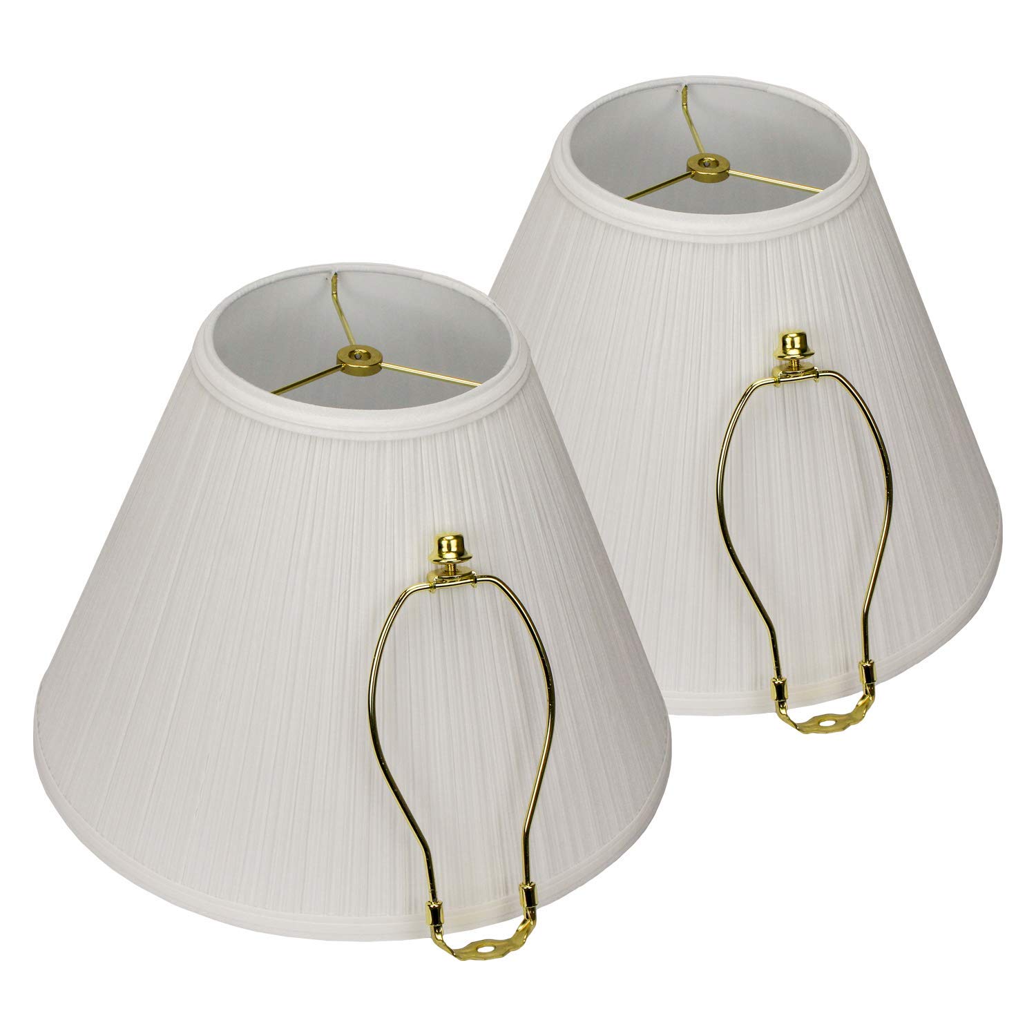 FenchelShades.com Set of 2 Lampshades 6.5" Top Diameter x 15" Bottom Diameter x 11" Slant Height with Washer (Spider) Attachment for Lamps with a Harp (Pleated Mushroom Cream)